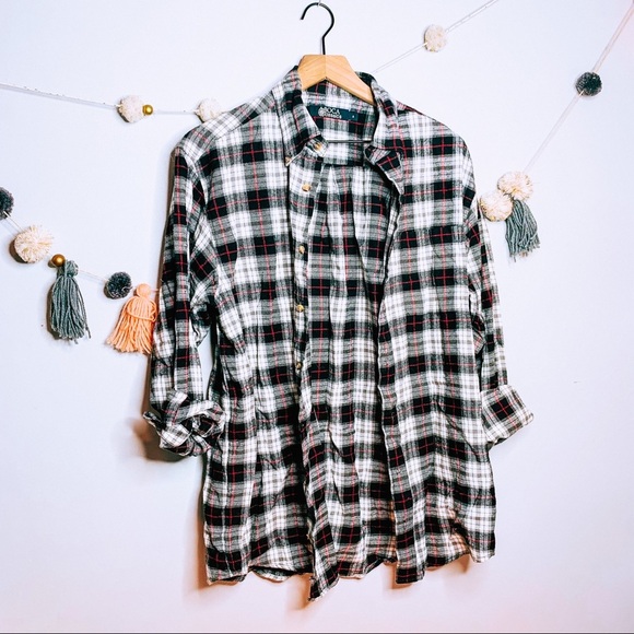 Vintage | Tops | Vintage Y2k Preppy Black White Plaid Boyfriend Flannel ...